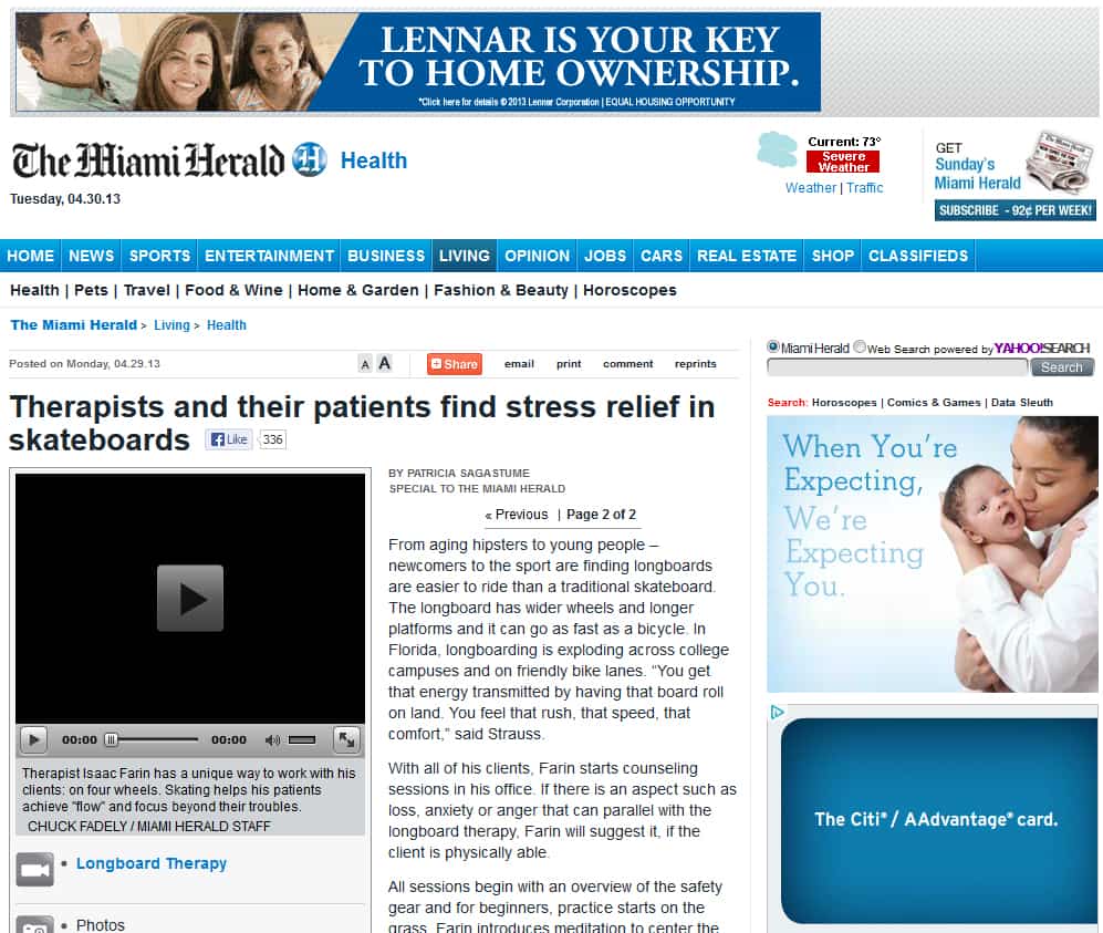Isaac Farin Featured in The Miami Herald - Longboard Therapy® | Press ...
